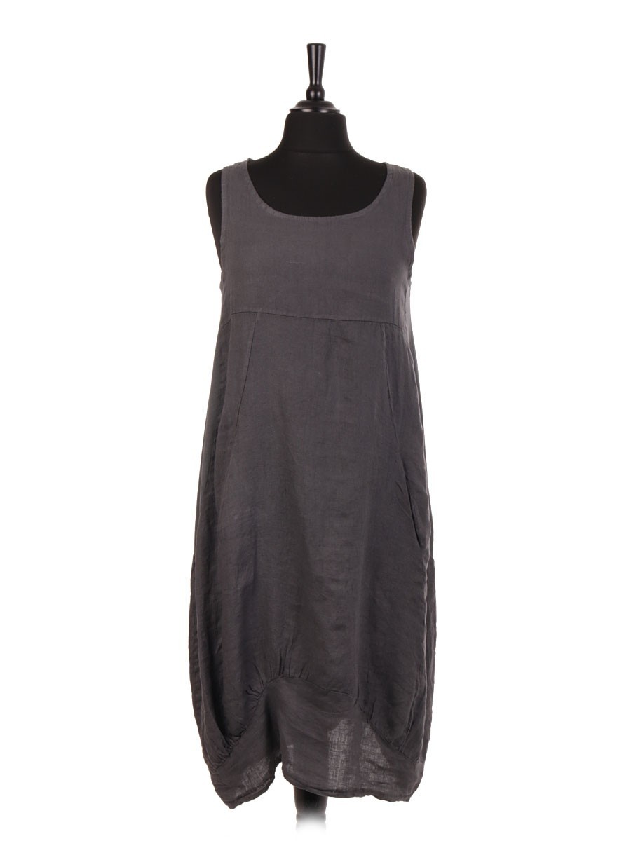 Italian Linen Lagenlook Dress With Side Ribbed Panel